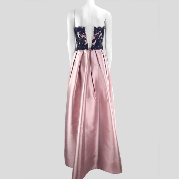 Reem Acra | Dresses | Reem Acra Strapless Baby Pink Midnight Blue Gown ...